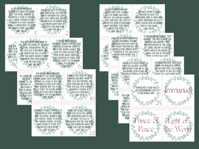 Advent Scripture Cards Printable Advent Calendar Christmas Bible Verse ...