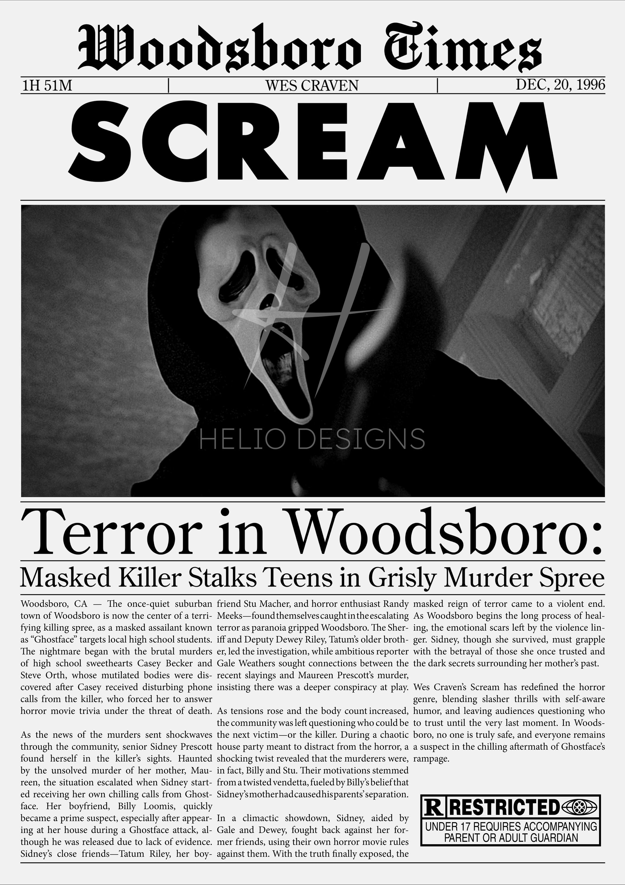 Scream - Newspaper - Movie Poster | Digital Download - Etsy
