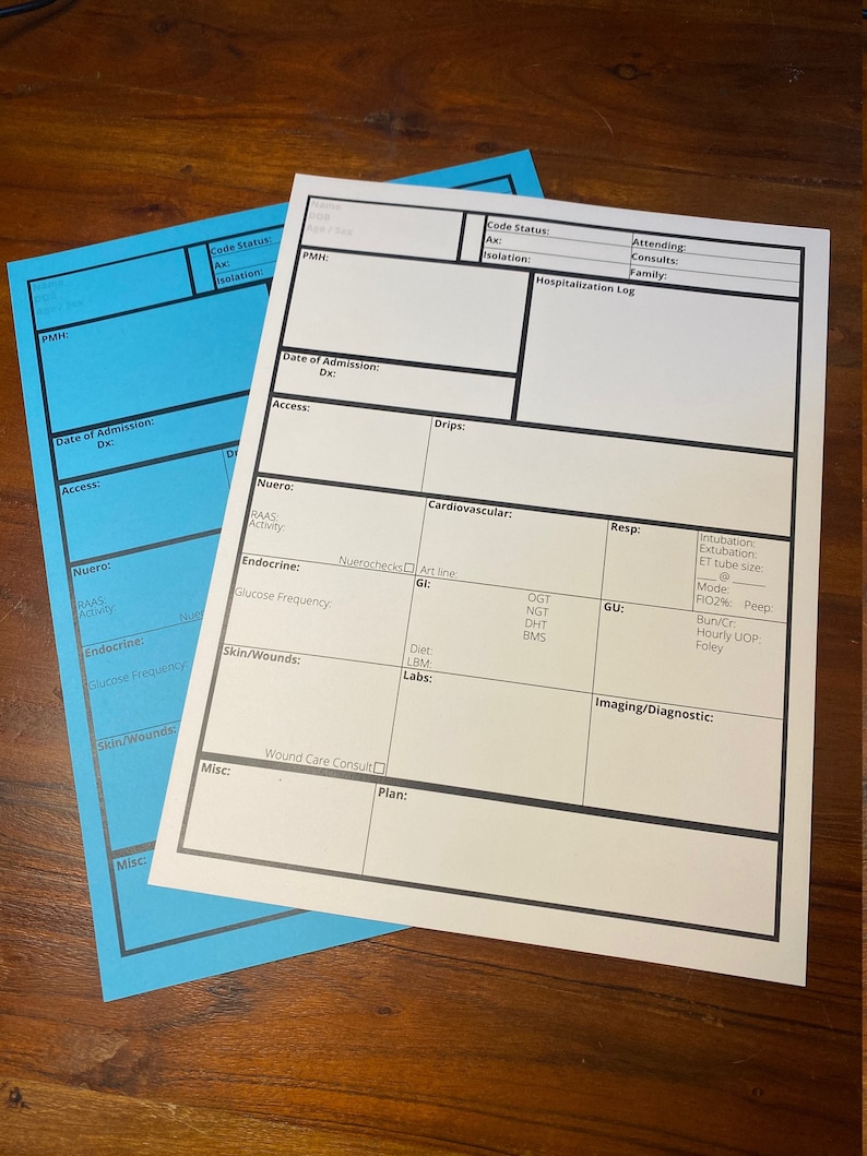 ICU Report Sheet Digital Download - Etsy