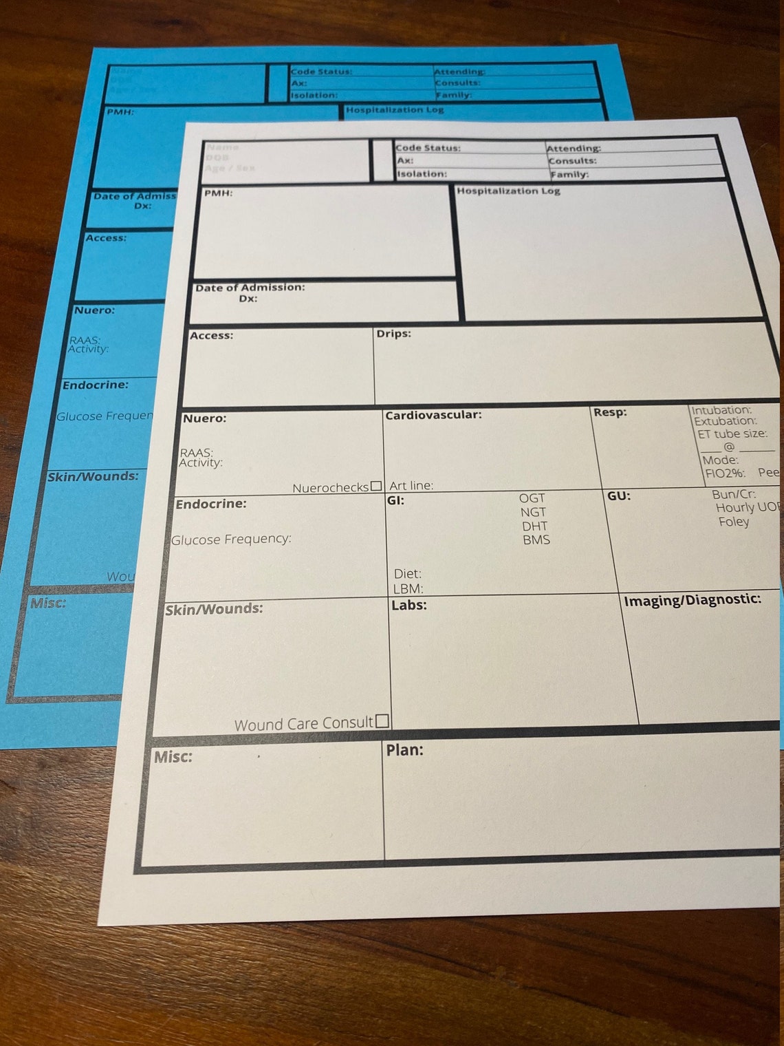 ICU Report Sheet Digital Download - Etsy