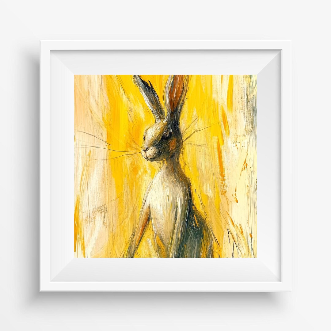 Golden Hare Digital Wall Art – Abstract Rabbit Painting – Boho Animal ...