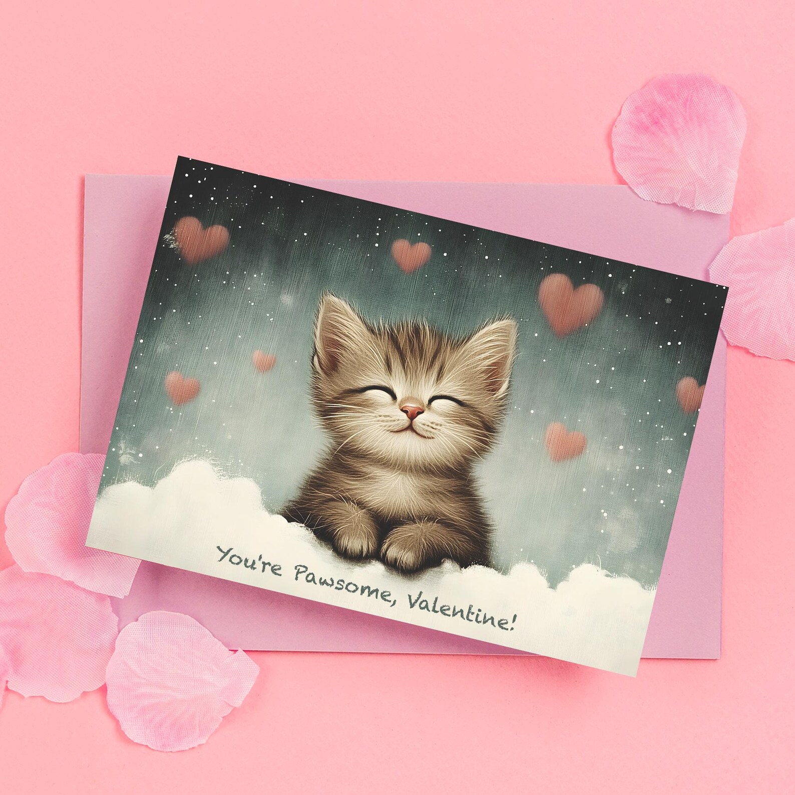 Printable Cute Tabby Cat Card Design "you're Pawsome, Valentine ...