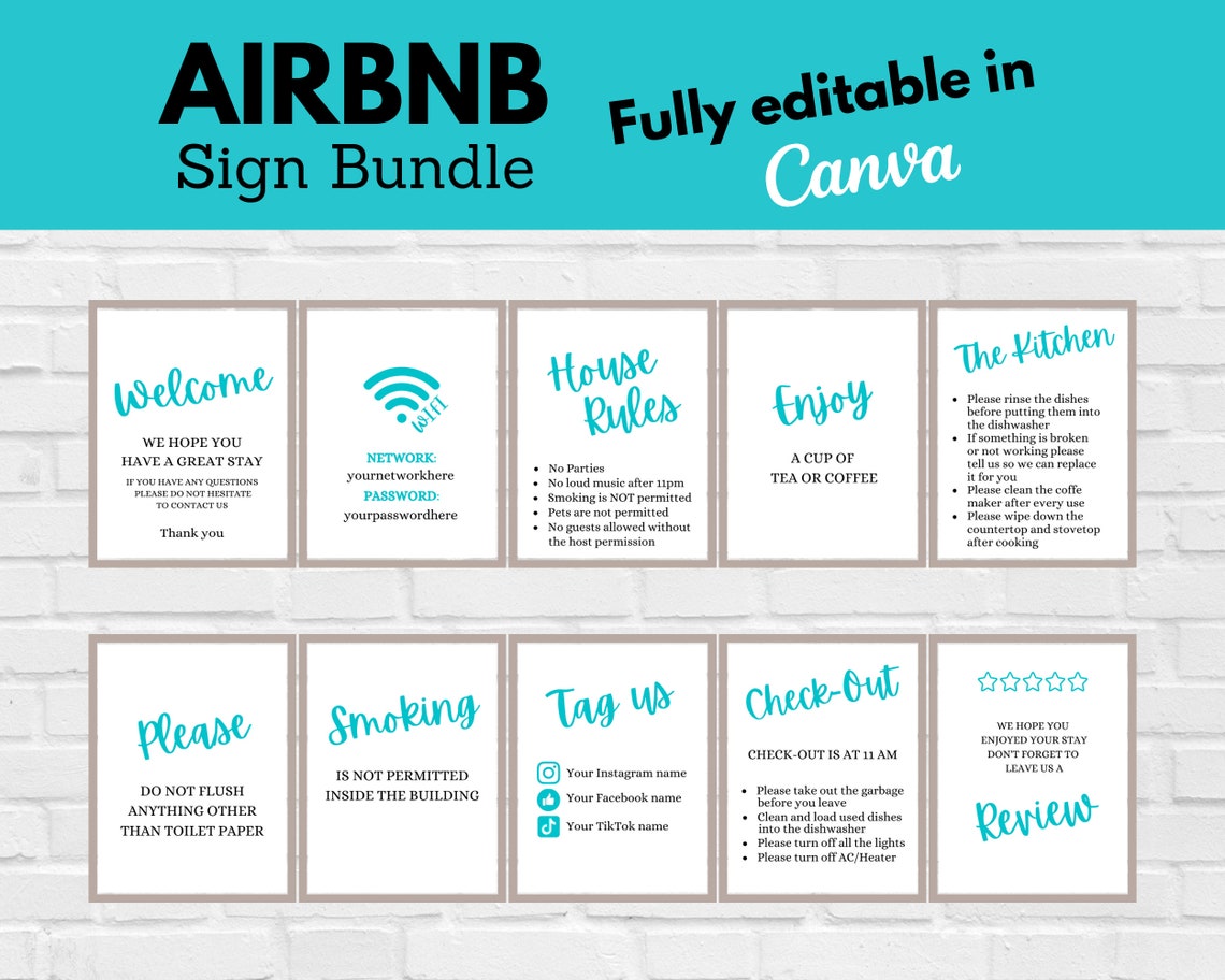 Airbnb Sign Bundle, Editable Templates, Airbnb Host, Vacation Rental ...