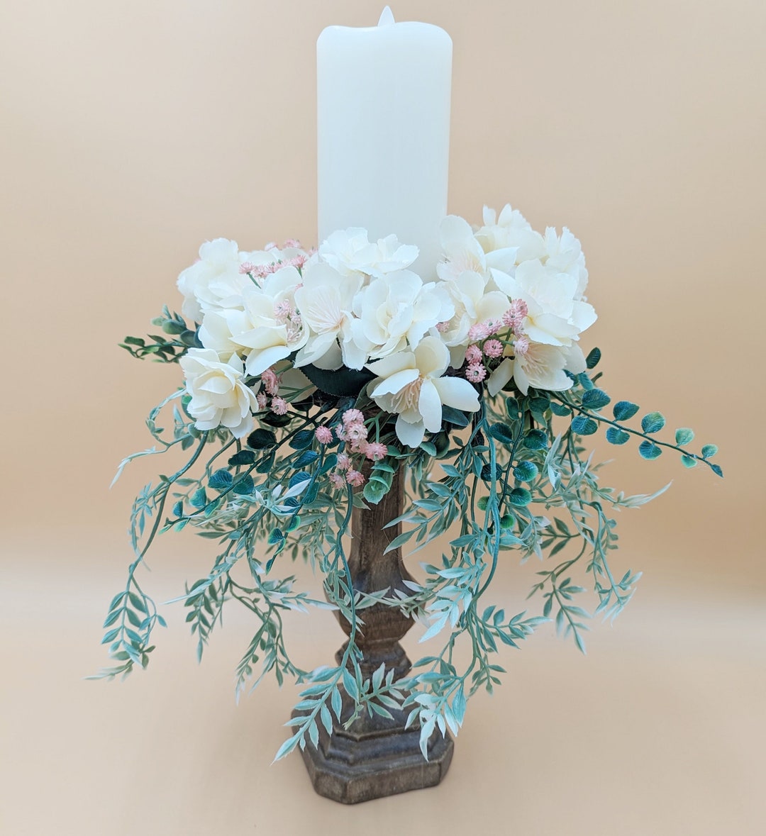 Candle Wreath Farmhouse Candle Ring Wreath Ring Mini Wreath for Spring ...