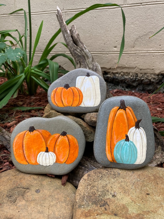Pumpkin Painted Rock Garden Decor Home Decor Fall Decor - Etsy