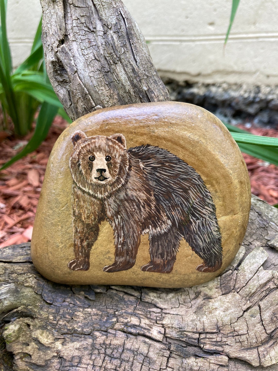 Bear Painted Rock Home Decor Garden Decor Cute Decoration Gift Garden ...