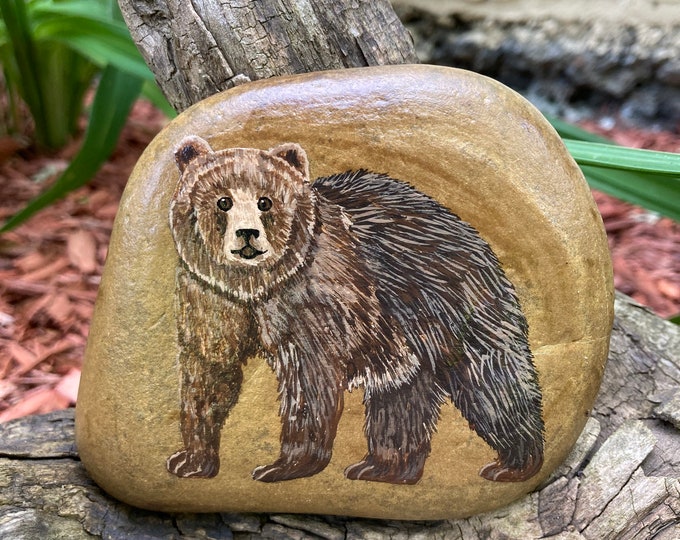 Bear Painted Rock Home Decor Garden Decor Cute Decoration Gift Garden ...