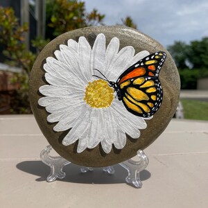 Daisy & Monarch Painted Rock Home Decor Garden Decor Butterfly Decor ...