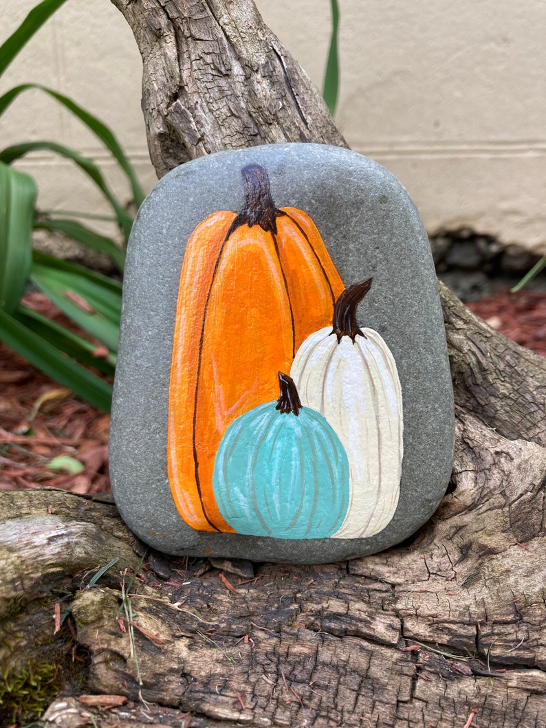 Pumpkin Painted Rock Garden Decor Home Decor Fall Decor - Etsy