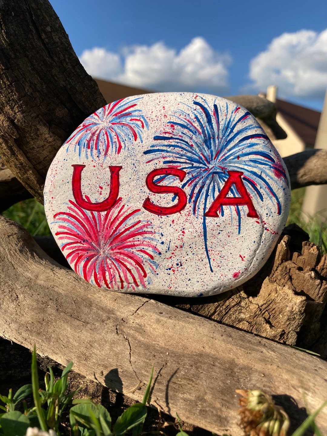 U.S.A. Painted Rocks; Patriotic Art; Patriotic Home Decor; Garden Decor ...