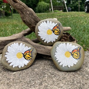 Daisy & Monarch Painted Rock Home Decor Garden Decor Butterfly Decor ...