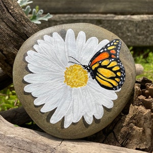 Daisy & Monarch Painted Rock Home Decor Garden Decor Butterfly Decor ...