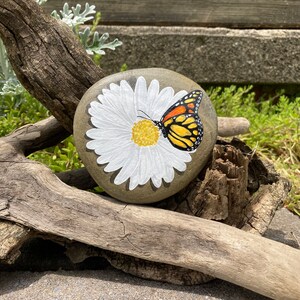 Daisy & Monarch Painted Rock Home Decor Garden Decor Butterfly Decor ...