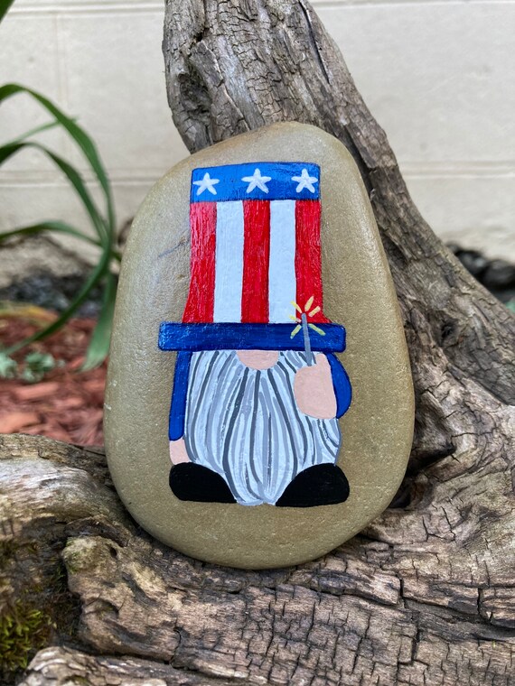 Gnome Painted Rock USA Garden Decor 4th of July MAGA | Etsy