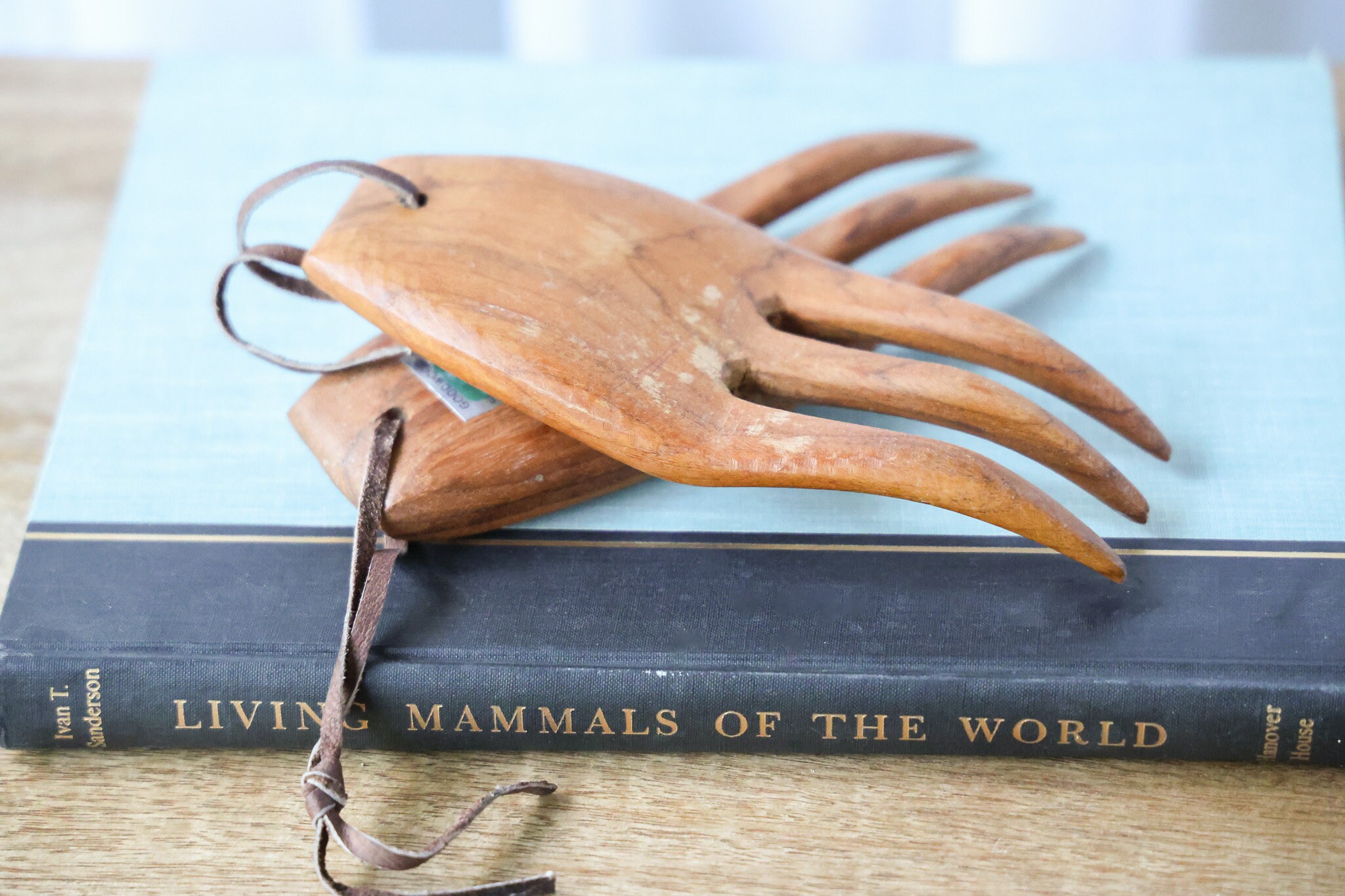 Vintage Mid Century Modern Teak Wooden Claws Serving Forks With Leather ...