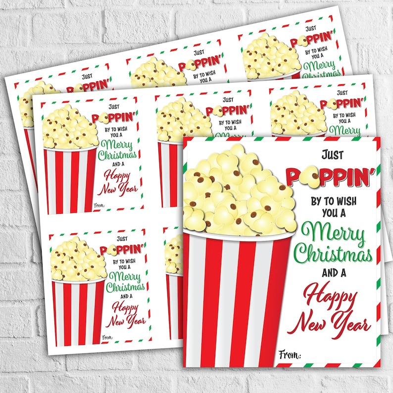 INSTANT DOWNLOAD - Just Poppin' by - Popcorn Christmas Gift Tags - Etsy