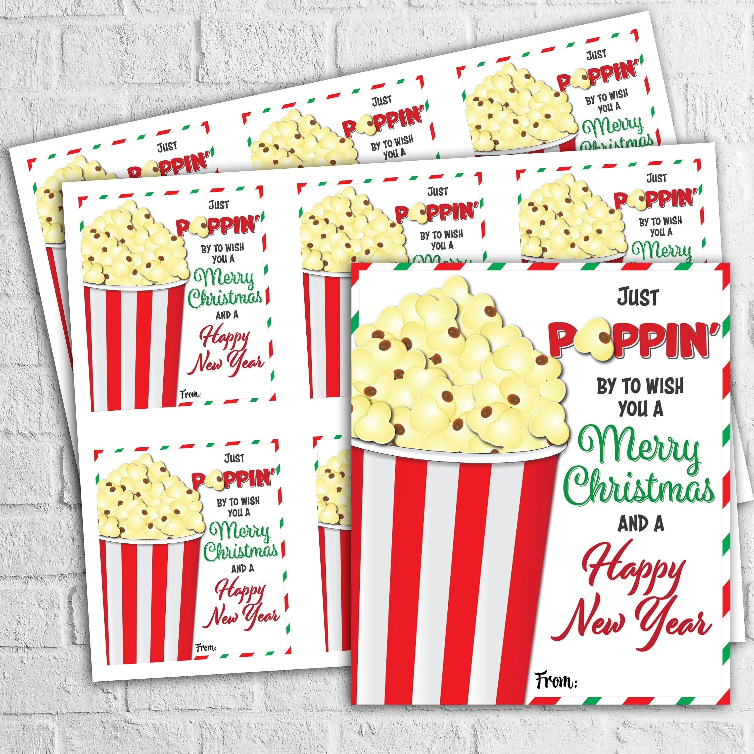 INSTANT DOWNLOAD - Just Poppin' by - Popcorn Christmas Gift Tags - Etsy