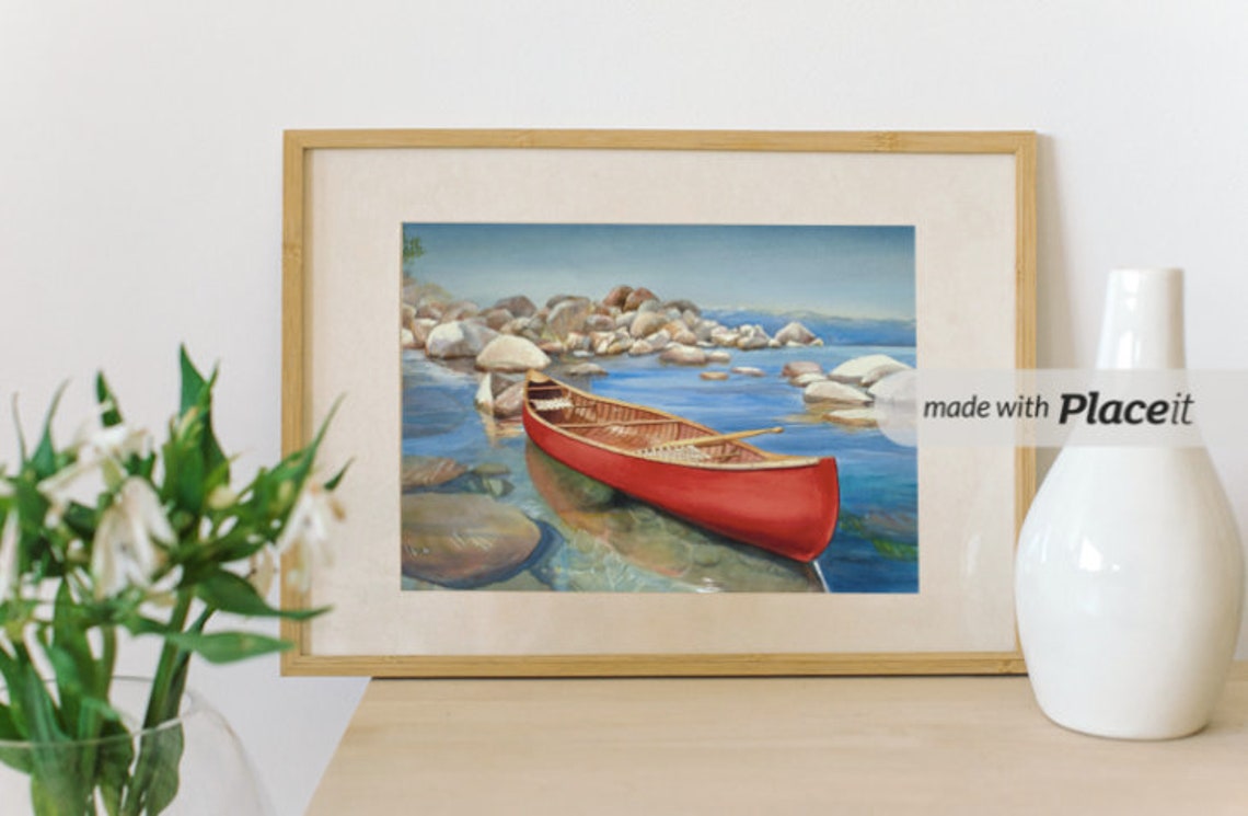 Red Canoe at Hidden Beach Giclée Print Reproduced From Original ...