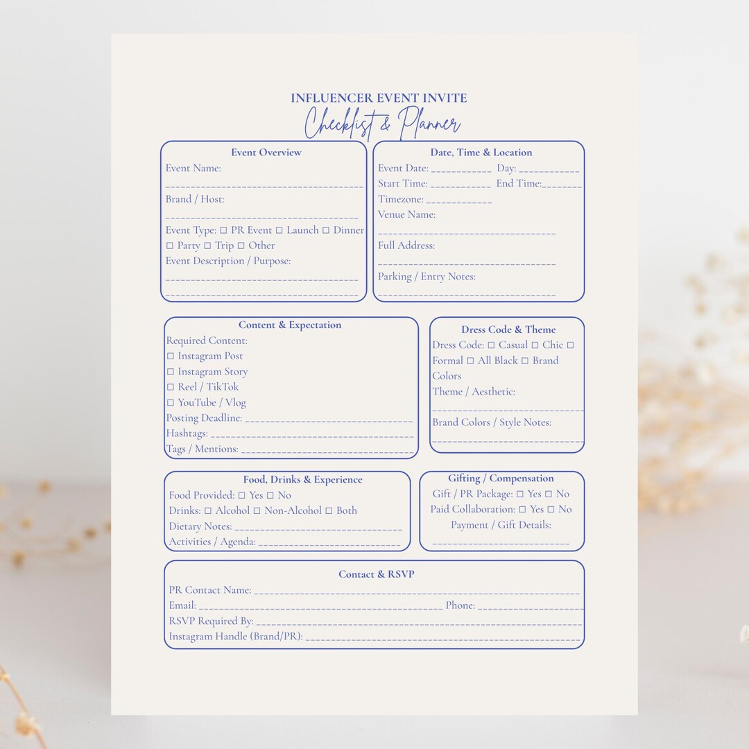 Influencer Event Invite Checklist & Planner Canva Template | Content ...