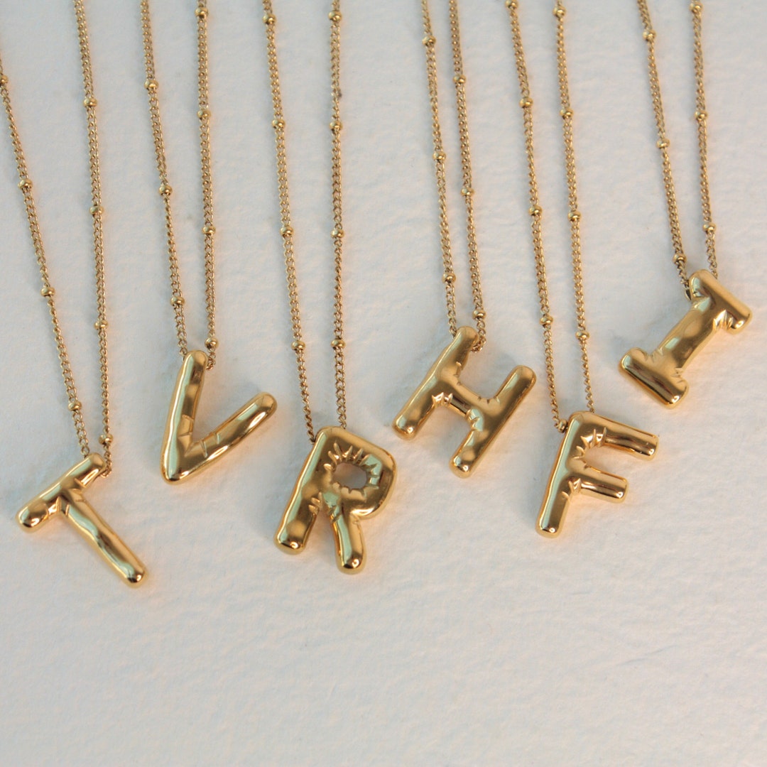 Bubble Letter Necklace, Gold Bubble Letter Necklace, Bubble Necklace ...