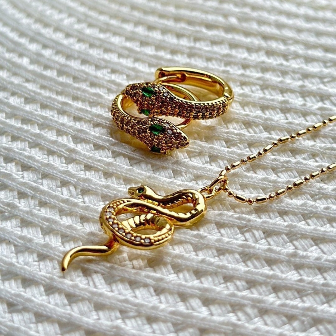 Snake Jewelry Set, Reptile Jewelry, Serpent Necklace, Snake Earrings, Animal-inspired Jewelry ...