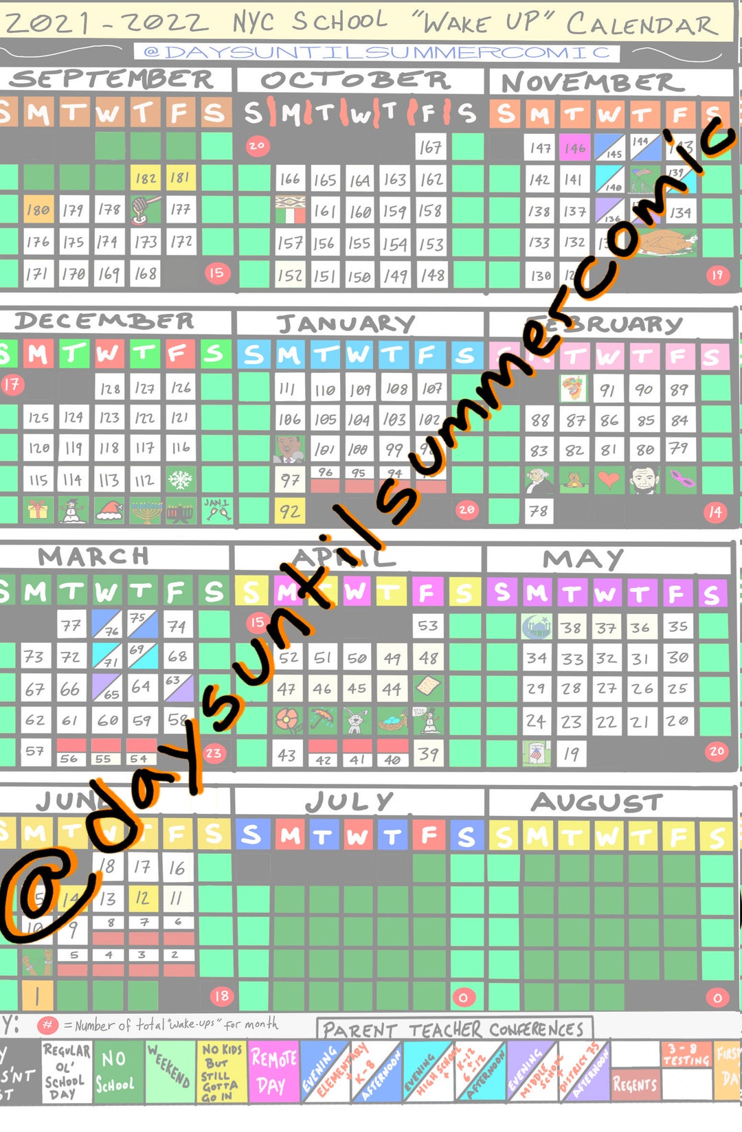 New York Teacher Calendar | Countdown | Printable 2021 2022 | Teacher ...