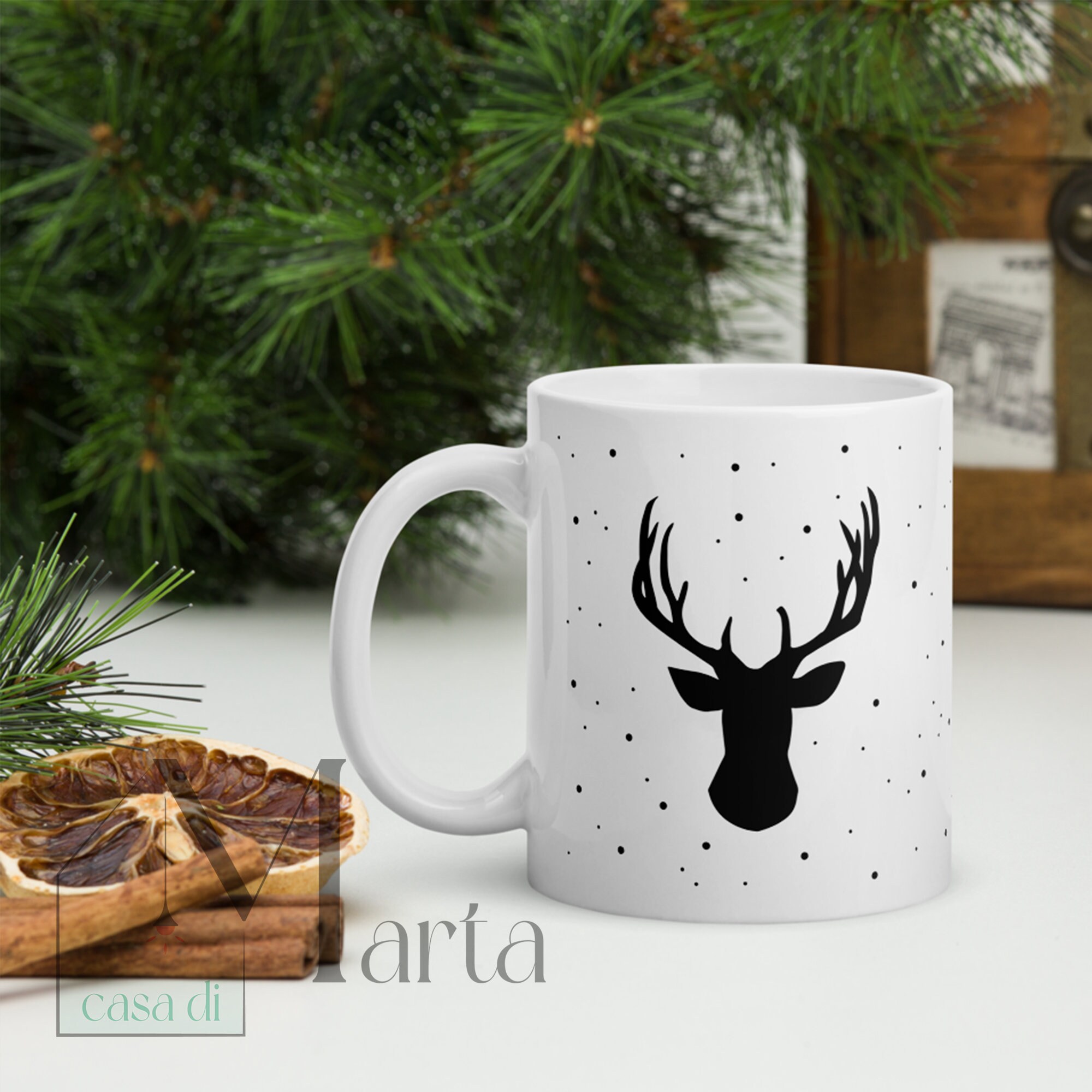 Deer Mug Black Deer Head With Antlers Cute Man Gift Mug - Etsy