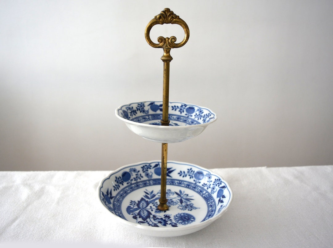 French Vintage Cake Stand, Bleu Floral Decor 2 Levels Cake Stand - Etsy
