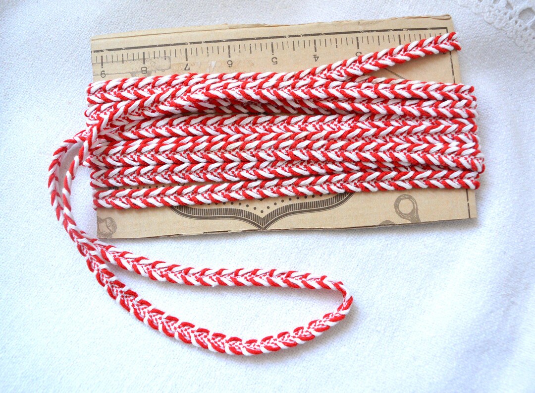 French Vintage Gimp Trim, Red White Flat Braid Trim, Haberdashery ...