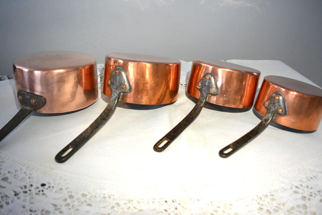 Set of 4 Sauce Copper Pans for Decoration, French Vintage Copper Pans ...