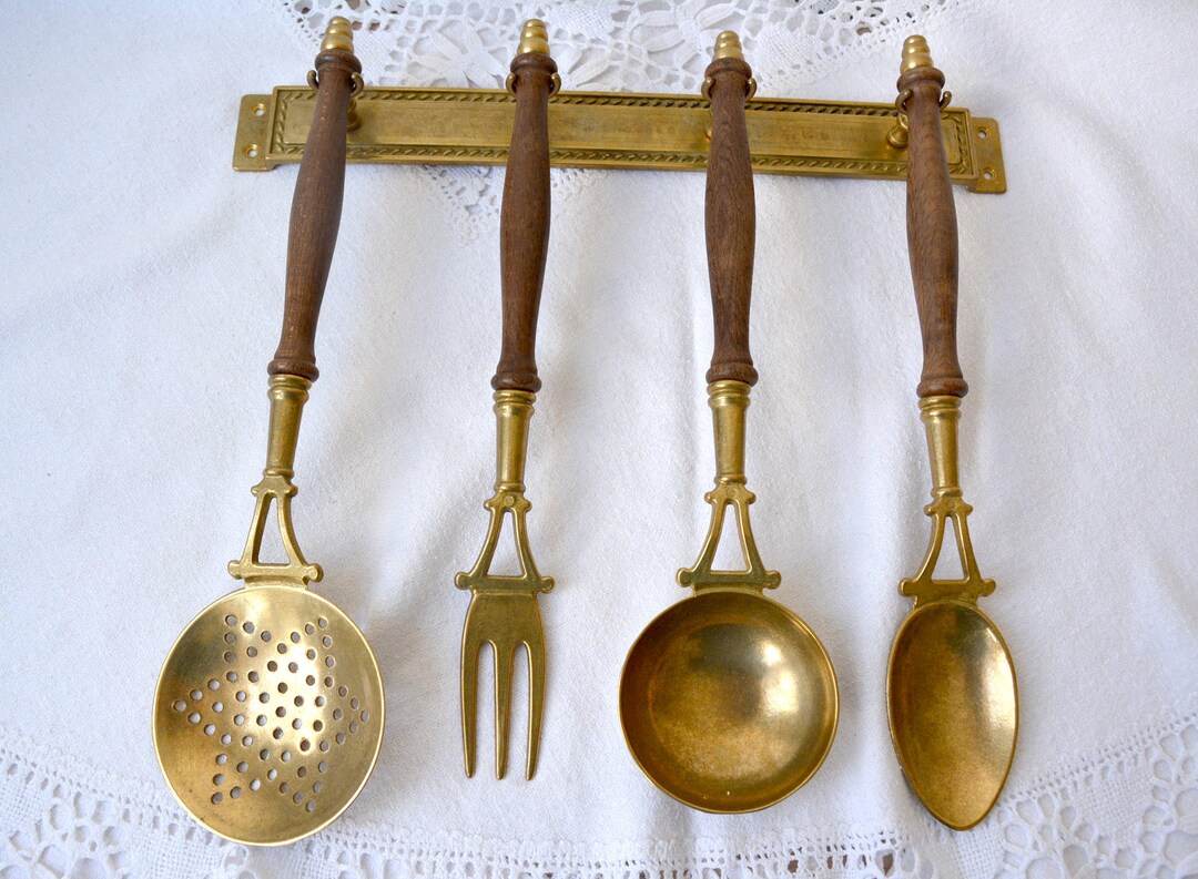 French Vintage Kitchen Brass Utensils, French Rustic Utensiles on the ...