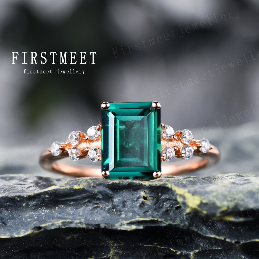 Emerald Cut Engagement Ring, Silver Emerald Engagement Ring, Gold ...