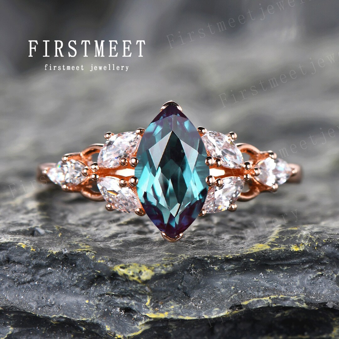 Vintage Marquise Alexandrite Ring,unique June Birthstone Diamond ...