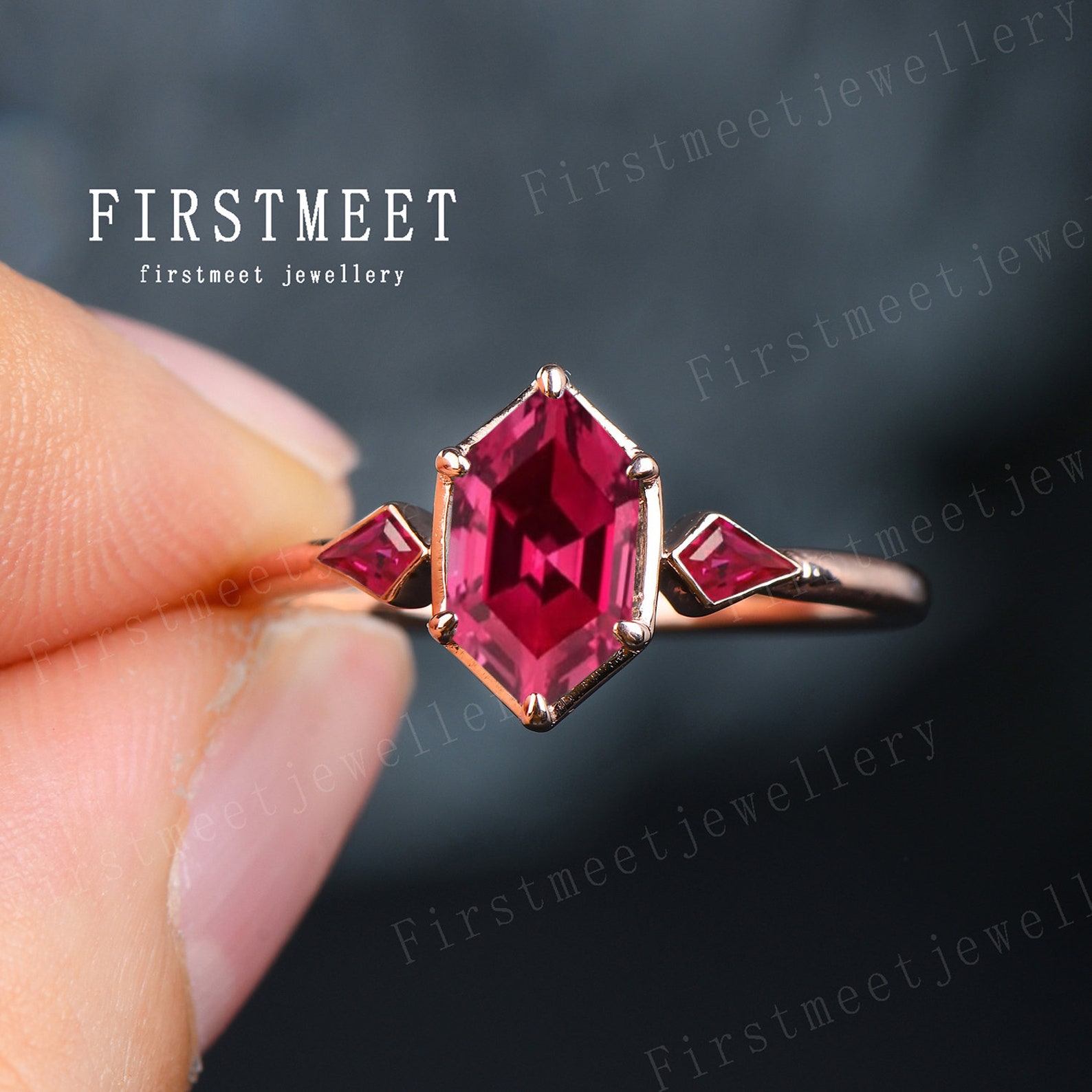 Lab Ruby Engagement Ring Kite Cut Red Gemstone Ring Ruby Half - Etsy