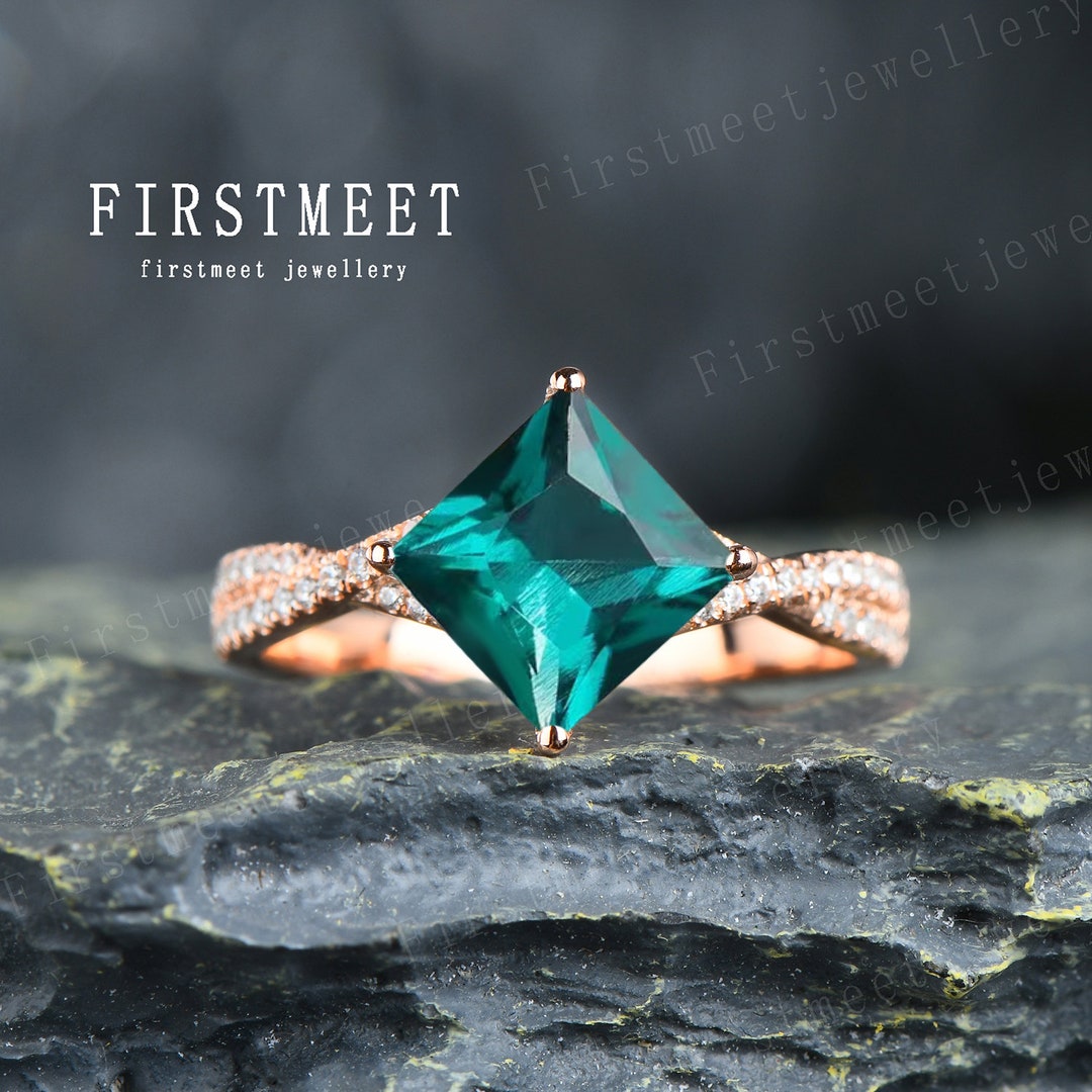 Vintage Emerald Engagement Ring Infinity Wedding Band Diamond Wedding ...