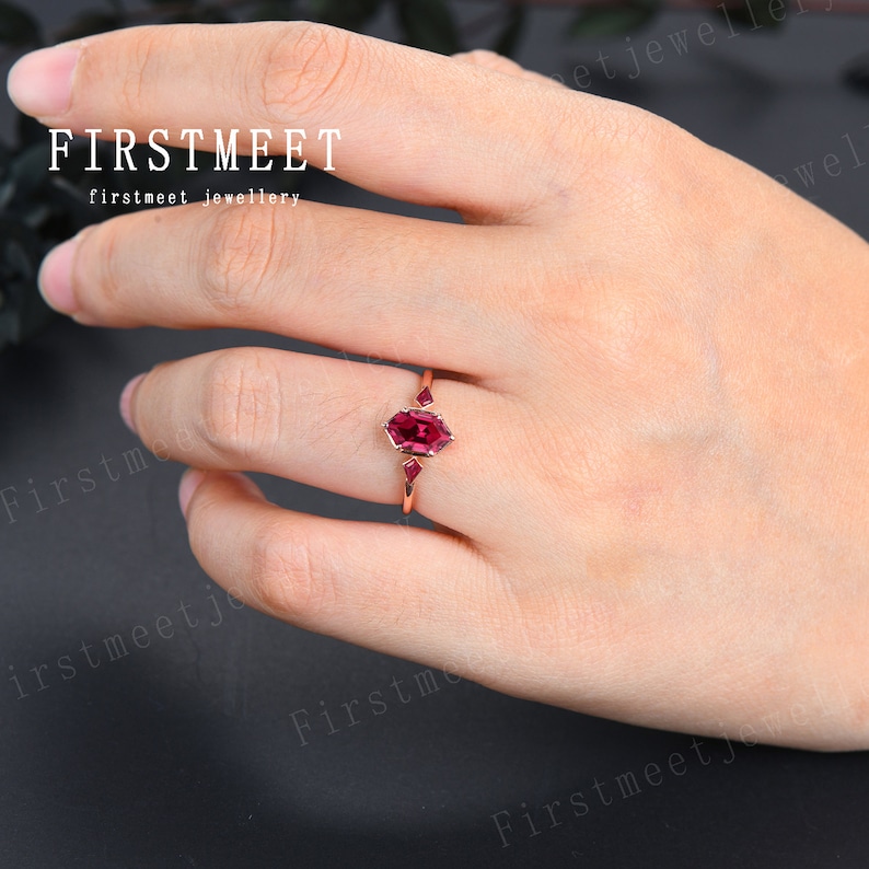 Lab Ruby Engagement Ring Kite Cut Red Gemstone Ring Ruby Half - Etsy