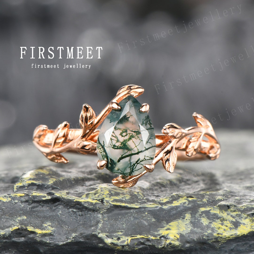 Antique Moss Agate Ring, Art Deco Moss Agate Ring, Vintage Engagement ...