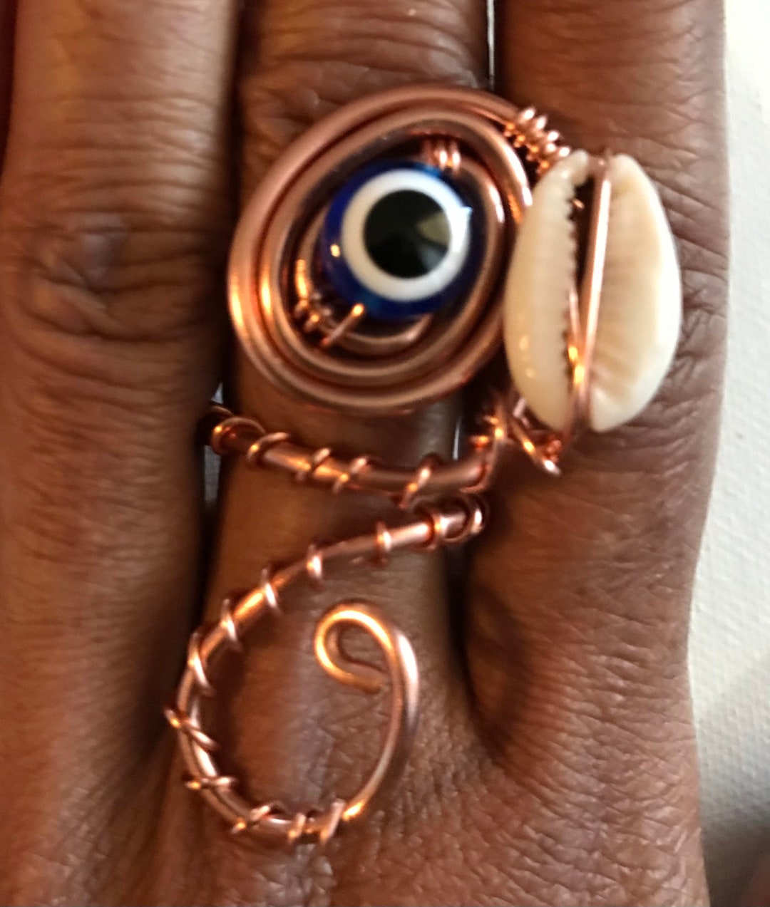 Adjustable Cowrie Shell Evil Eye Ring - Etsy
