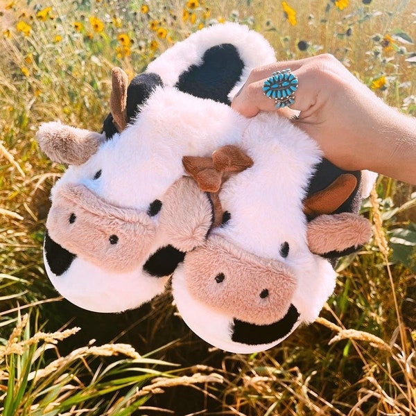 Cow Print Women Slippers - Etsy