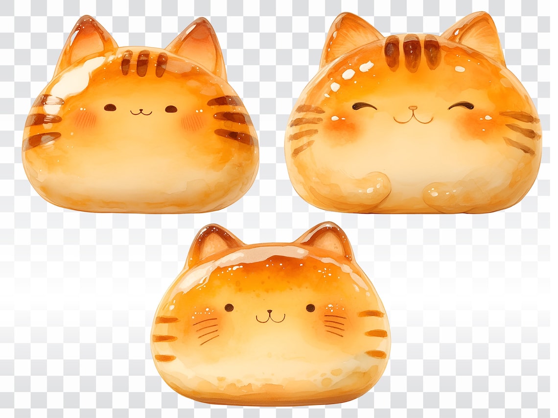 Adorable Kawaii Cute Cat Bread Clipart Bundle Set of 14 PNG Images, Cat Lover Gift, Digital ...