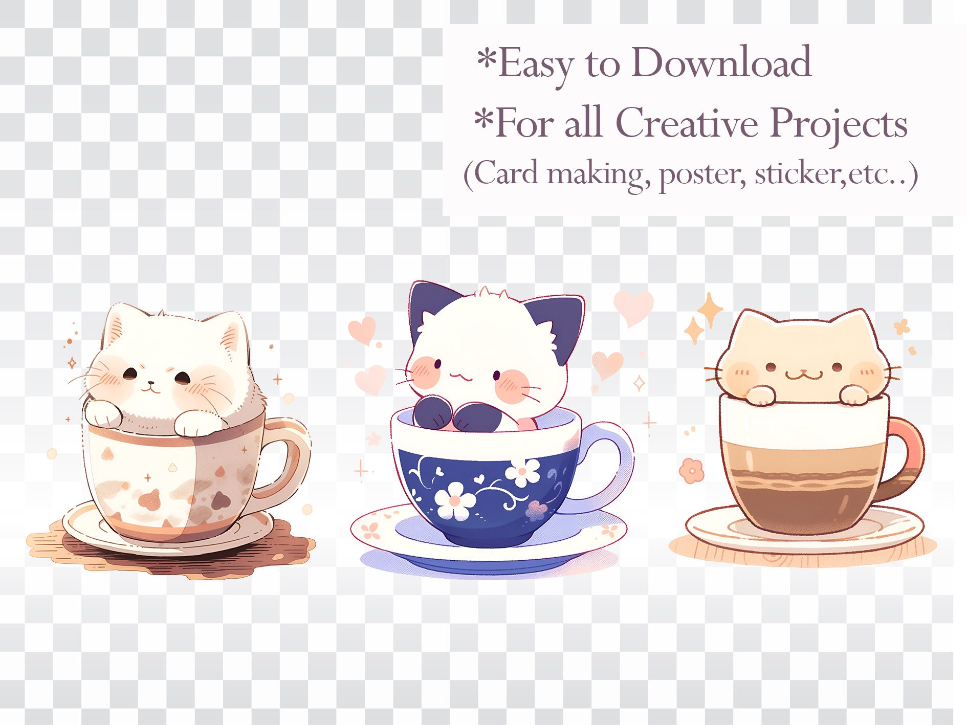 Whimsical Cat in Teaup Clipart Bundle Printable Feline Delights for ...