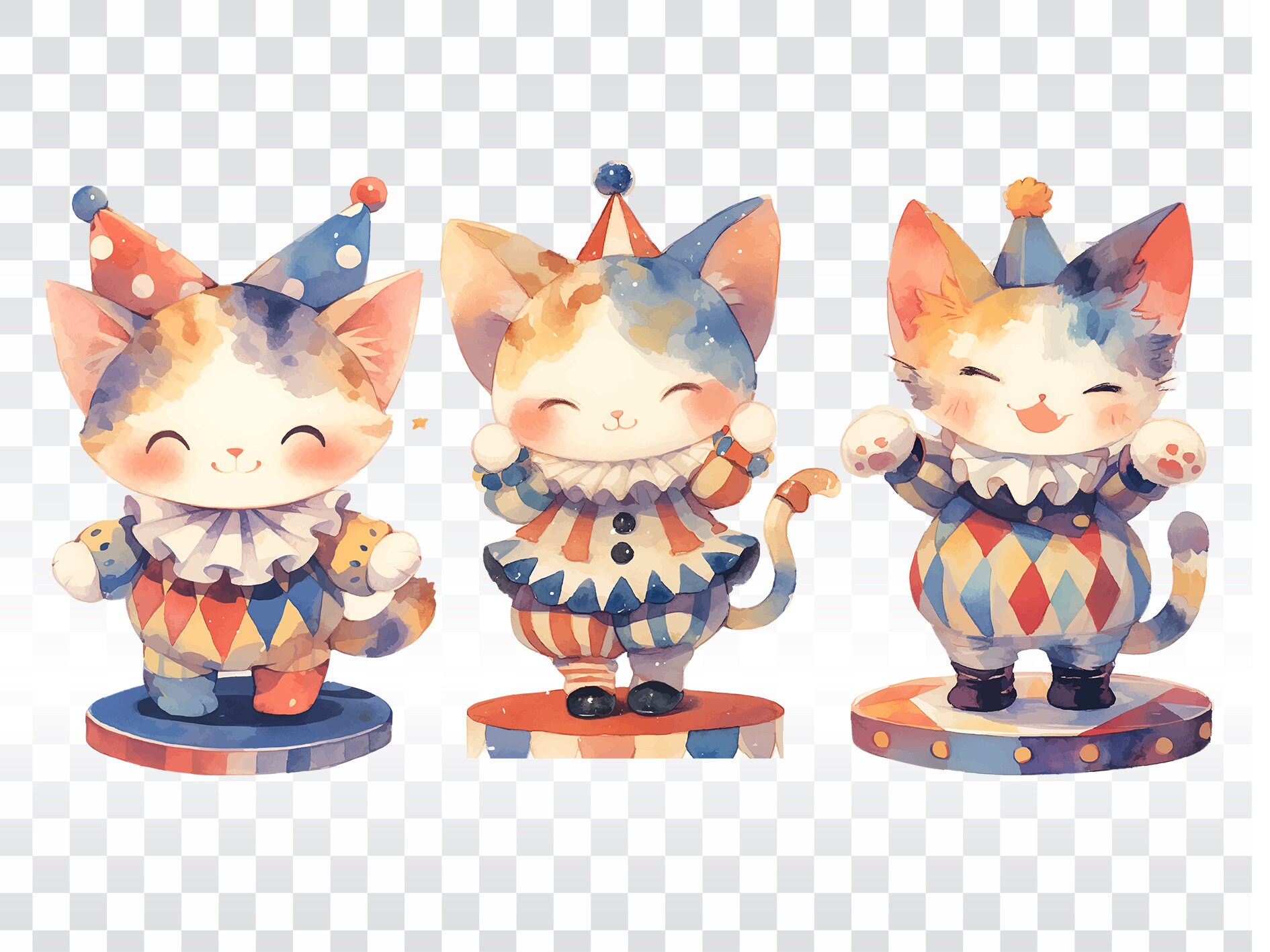 Kawaii Circus Cat PNG Vector SVG Printable, Cute Cat Clipart, Digital ...