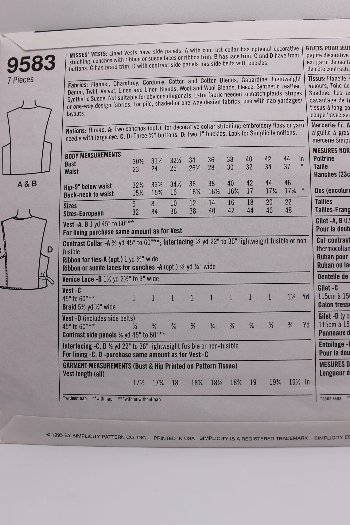 Simplicity 9583, 90s Vest Sewing Pattern, UNCUT and VINTAGE - Etsy