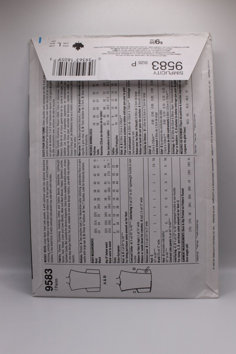 Simplicity 9583, 90s Vest Sewing Pattern, UNCUT and VINTAGE - Etsy