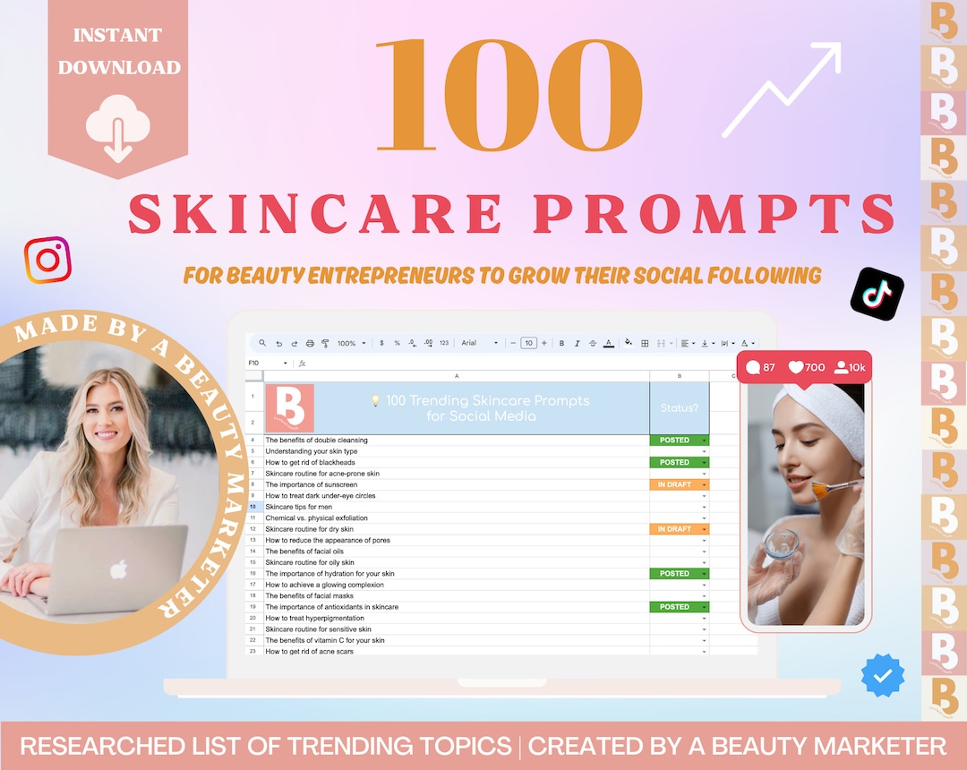 100 Trending Skincare Beauty Prompts engagement Boostercaption ...