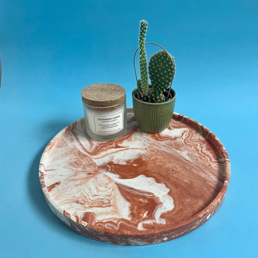 Handmade Unique Terracotta Marble Effect Tray | Diameter 26.5cm ...
