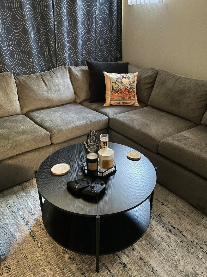 Round Coffee Table, Living Room Table With 2-tier Storage Shelf, 32in ...