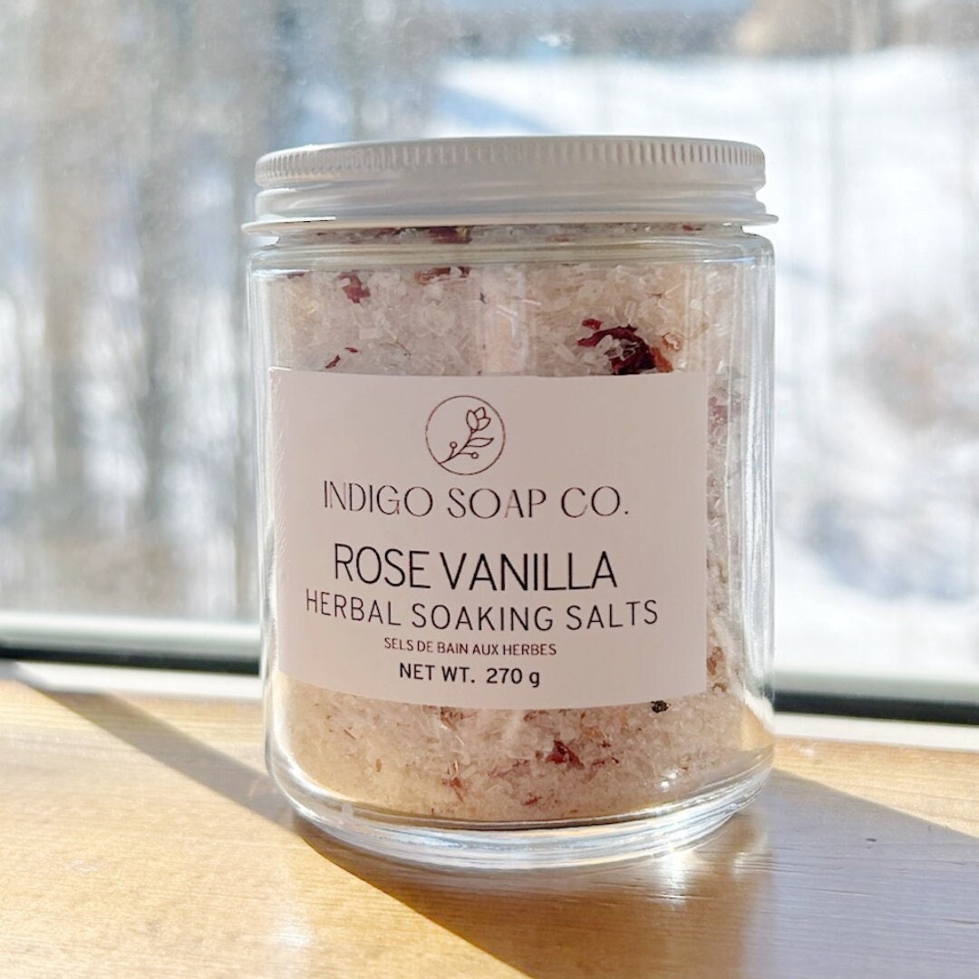 Natural Rose Vanilla Herbal Soaking Salts, Bath and Foot Soak, Epsom ...