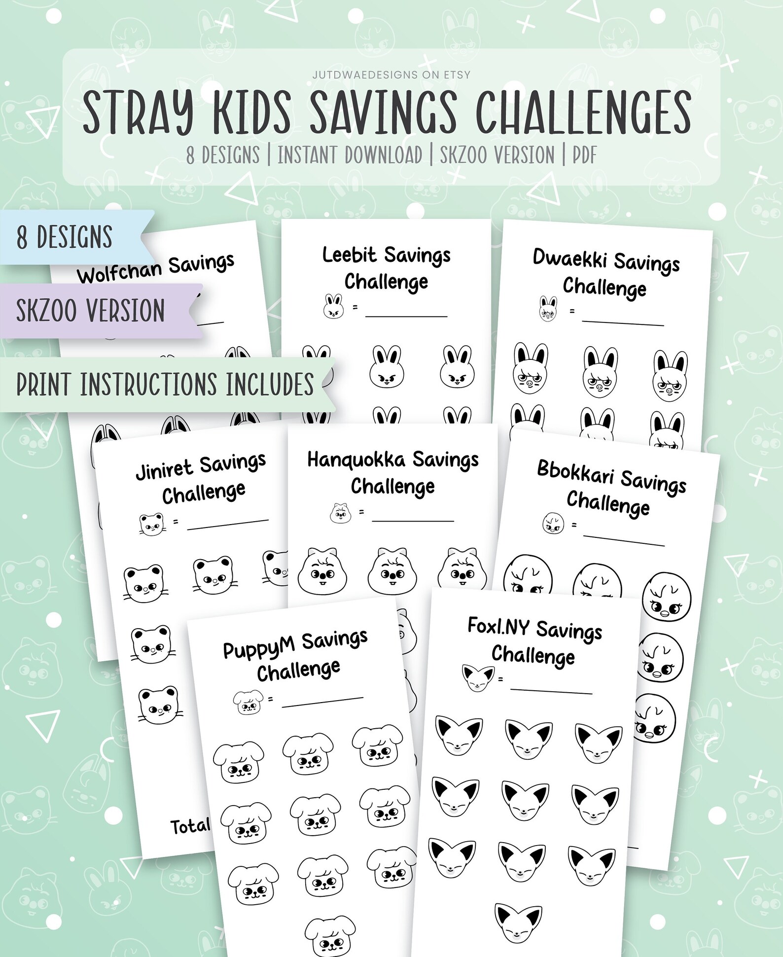 Stray Kids SKZOO Cash Envelope Savings Challenge Insert Printable ...