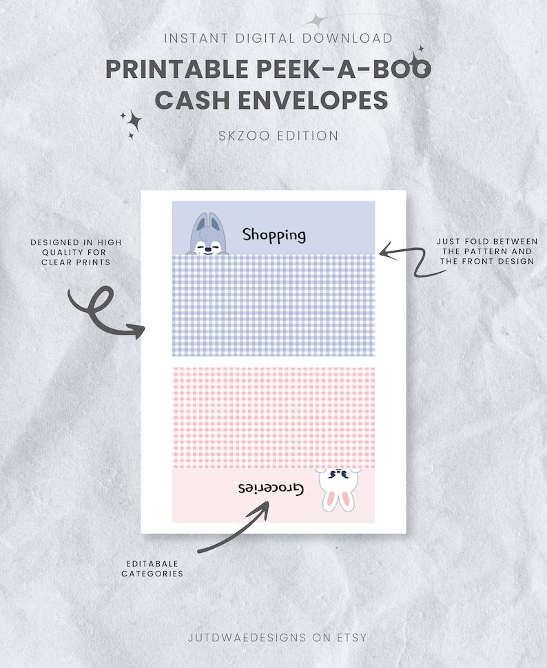 Stray Kids SKZOO Peek a Boo Cash Envelope Printable | Kpop Budgeting ...